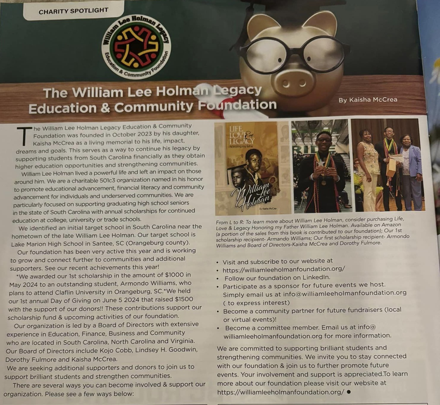 About – William Lee Holman Legacy Education & Community Foundation